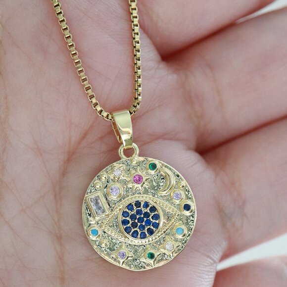 Jewelry | Evil Eye Round Shape With Multicolor Cz Stones Pendant ...